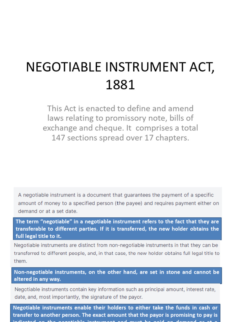 Negotiable Instrument Act, 1881 | PDF