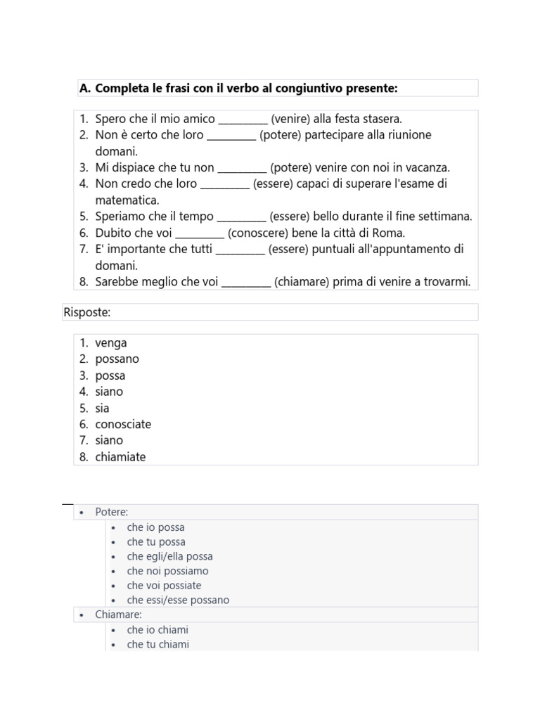 Esercizio Congiuntivo | PDF