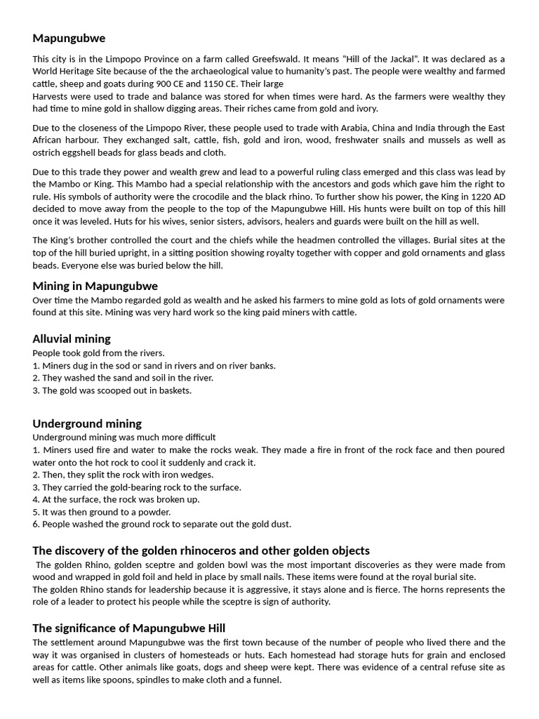 Grade 6 History Term 1 Notes | PDF | Mining | Gold