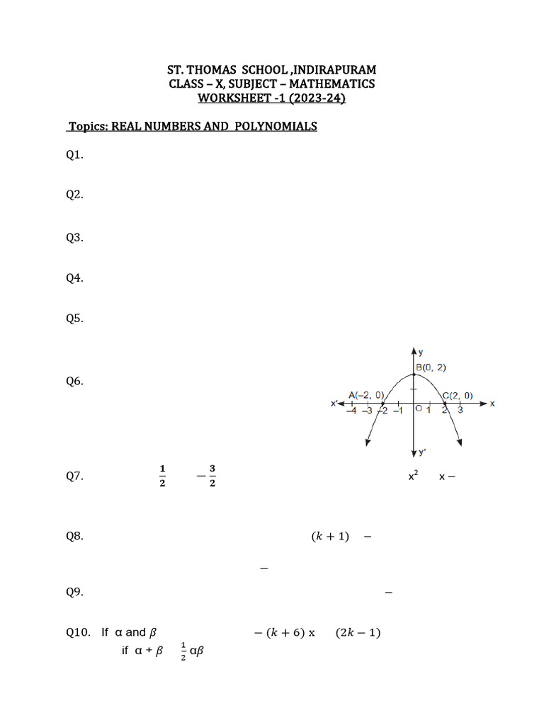 Class X - Worksheet - 1 2023 REAL NUMBERS AND POLYNOMIALS | PDF