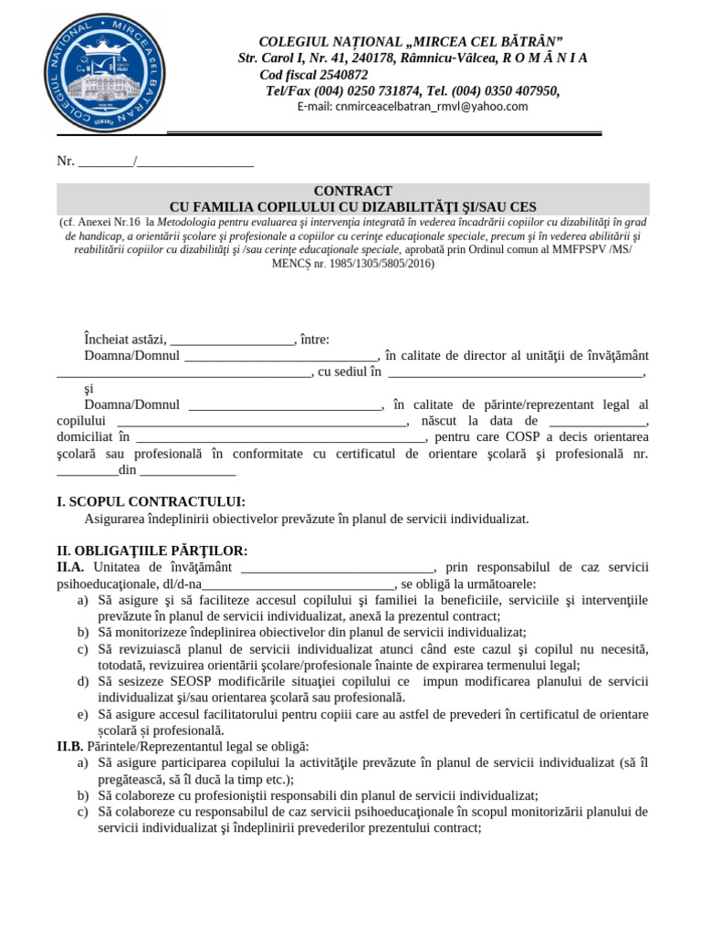 Contract-cu-familia-copil-cu-CES | PDF
