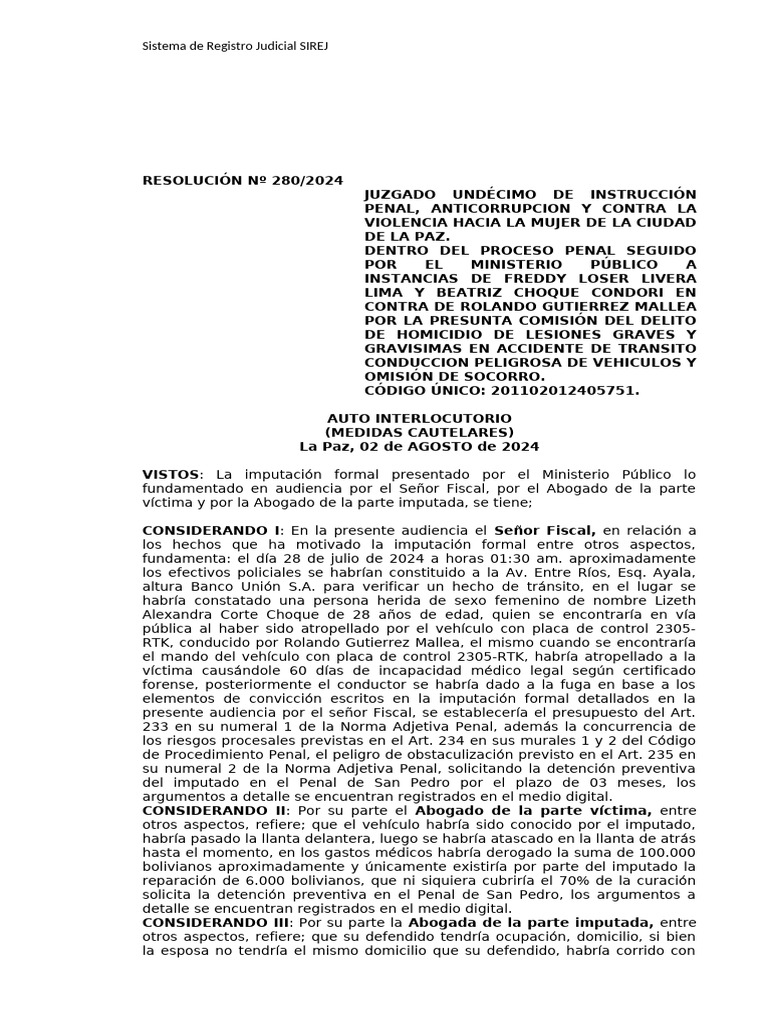 Medidas Cautelares Res 280-2024 Rolando Gutierrez Mallea | PDF
