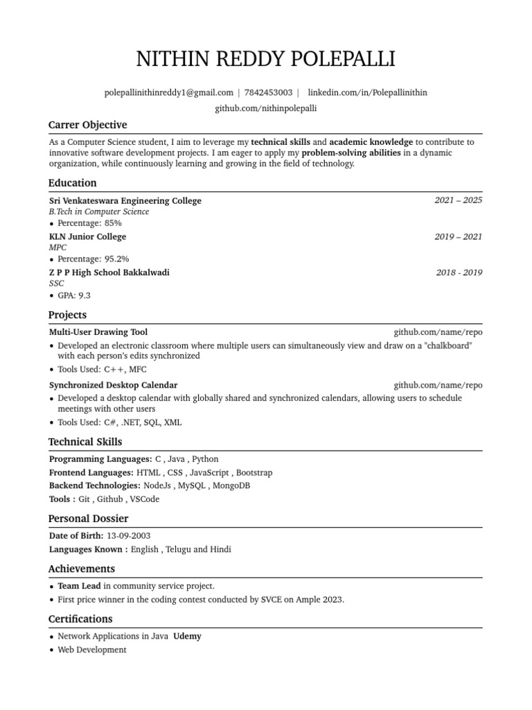 RenderCV EngineeringResumes Theme | PDF