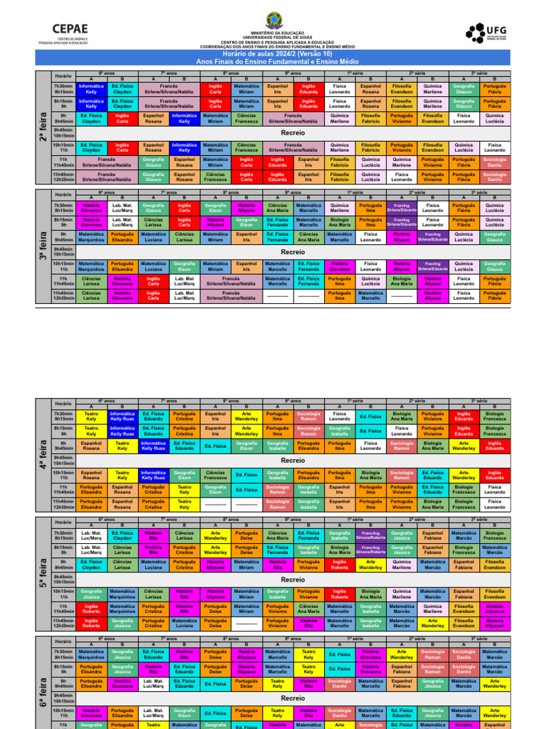 Horário 2024.2 - Versão 10 - Atualizado em 07 - 08 - 2024 - Paisagem | PDF