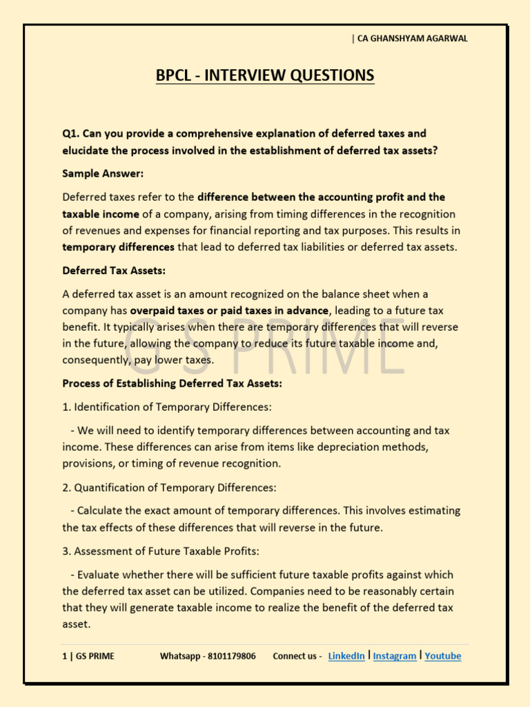 CA CMA Campus Interview Sample Questions | PDF