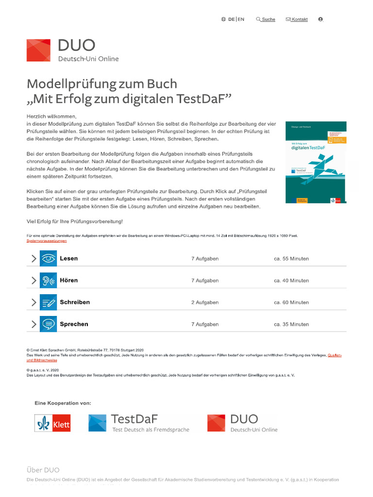 Modellprüfung 2 Digitaler TestDaF DUO Online | PDF