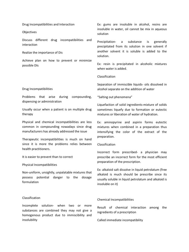 Drug Incompatibilities and Interaction | PDF