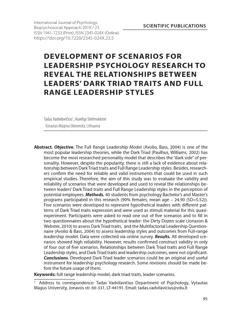 Vadvilavicius Dark Traid Traits + Full Range Leadership - Psych ...