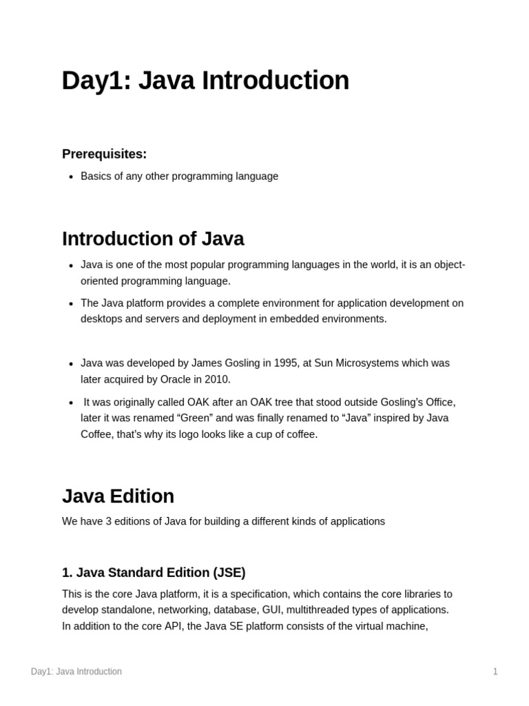 Day1 - Java - Introduction - 571764 | PDF