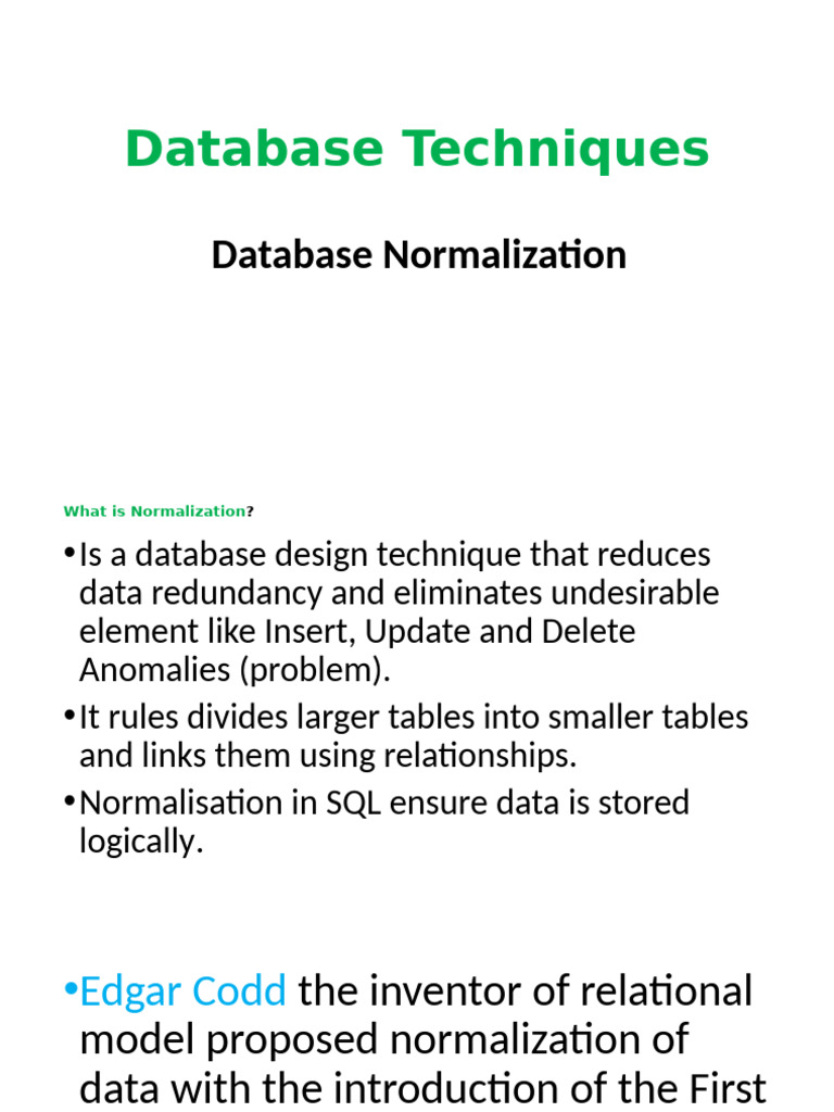 Database Techniques DB Normalization | PDF | Databases | Computers