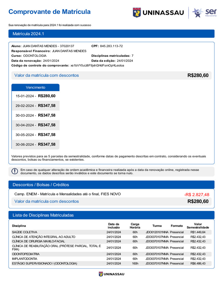 Comprovante Matricula | PDF
