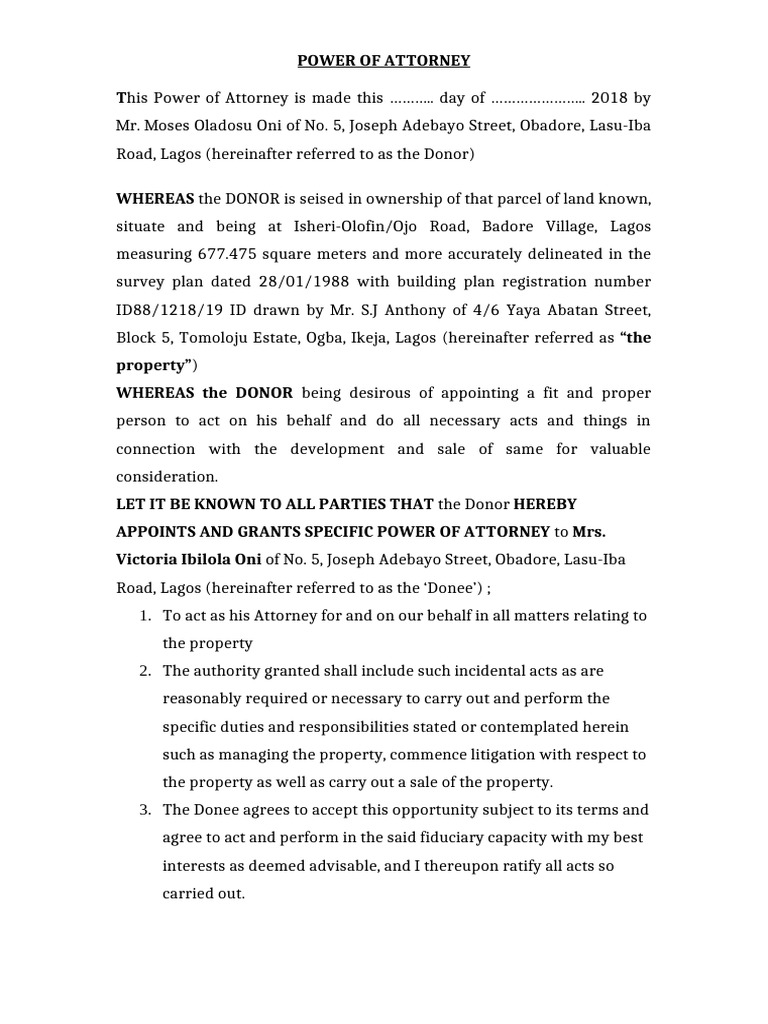 POWER OF ATTORNEY ONI | PDF