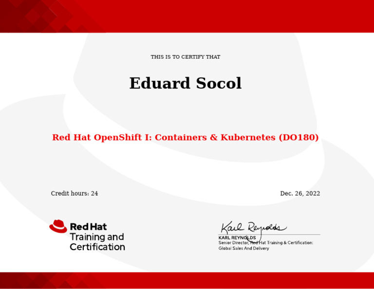 Certificate Red Hat OpenShift I | PDF