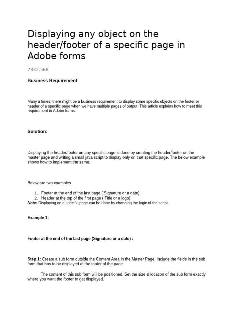 Displaying any object on the header_footer of a specific page in Adobe ... Displaying any object on the header_footer of a specific page in Adobe ...