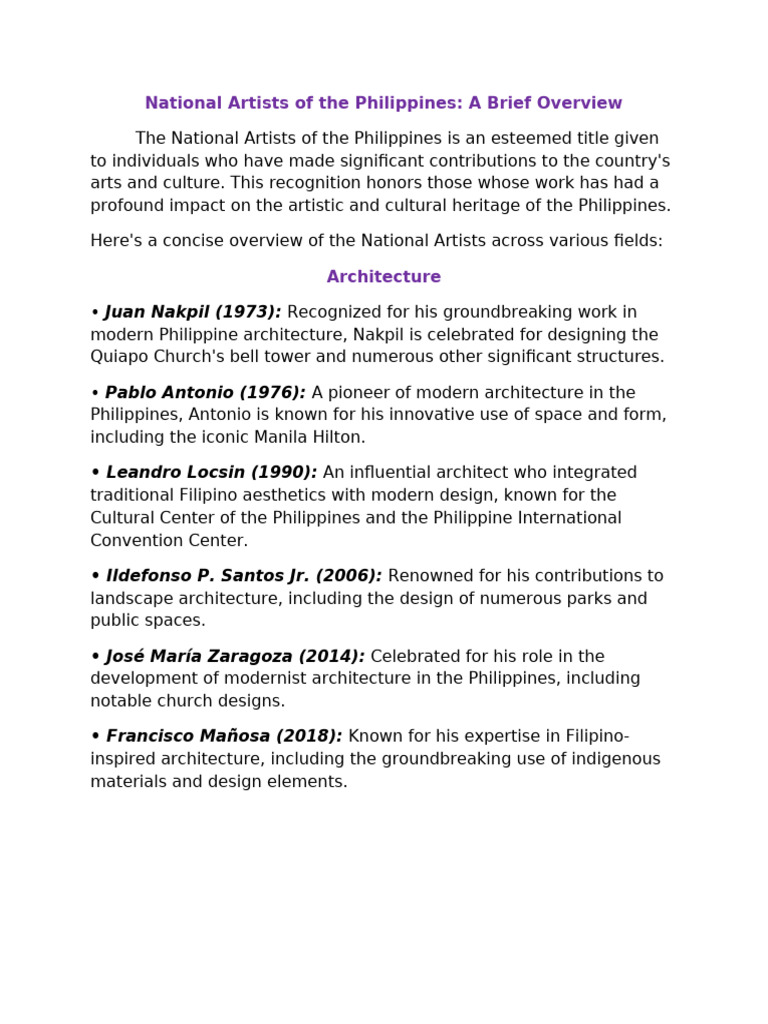 Tribute to Philippine National Artists | PDF | Philippines