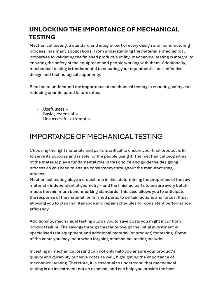 Importance of Mechanical Testing - Reading Practice | PDF