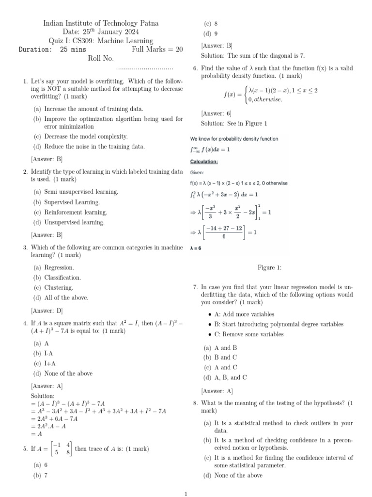 Quiz1 With Solution | PDF
