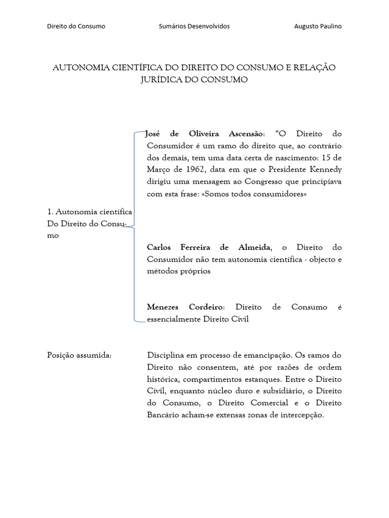 Autonomia Científica Do Direito Do Consumo e Relação Jurídica de ...