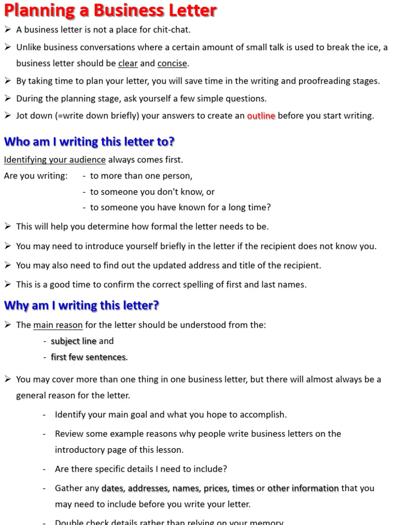 Easy Planning and Writing A Business Letter | PDF | Linguistics ...