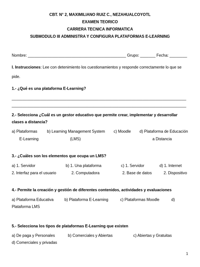 Examen E-Learning | PDF