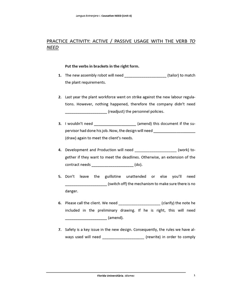 Practice Activity 2 - Causative Need - Key | PDF | Linguistics ...