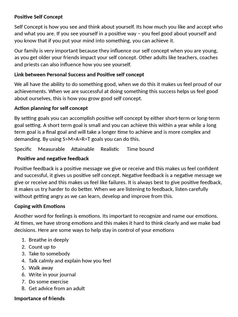 Building Positive Self-Concept in Grade 5 | PDF | Self Concept | Self ...