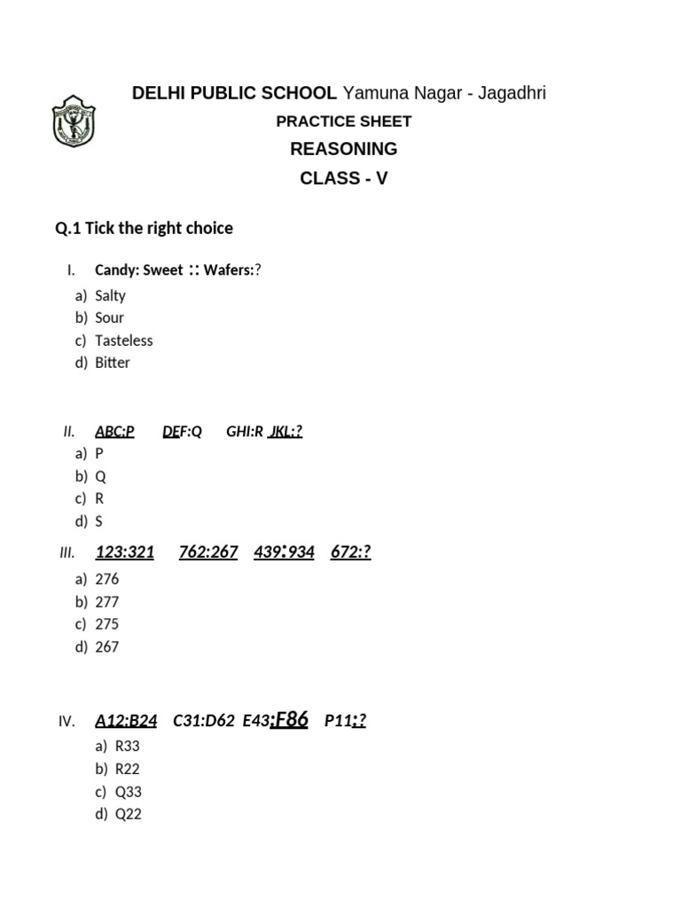 Reasoning 5 Worksheet | PDF