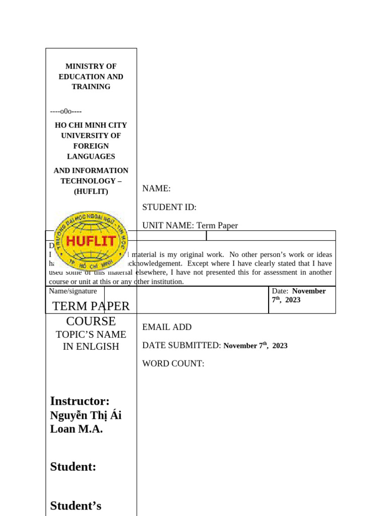 TERM PAPER. FORMAT. Template | PDF