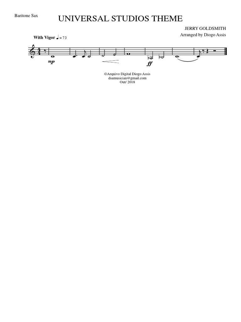 13 UNiversal Studios Theme FINAL - Baritone Sax | PDF