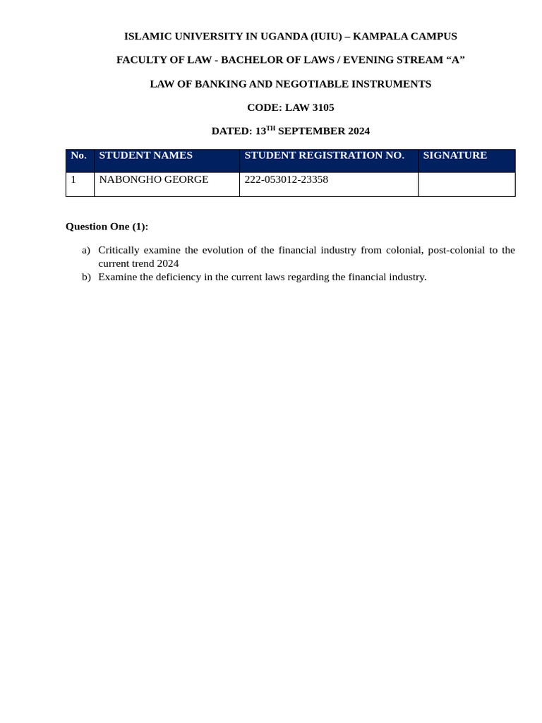 Oo2 - Banking & Negotiable Instruments - Coursework | PDF