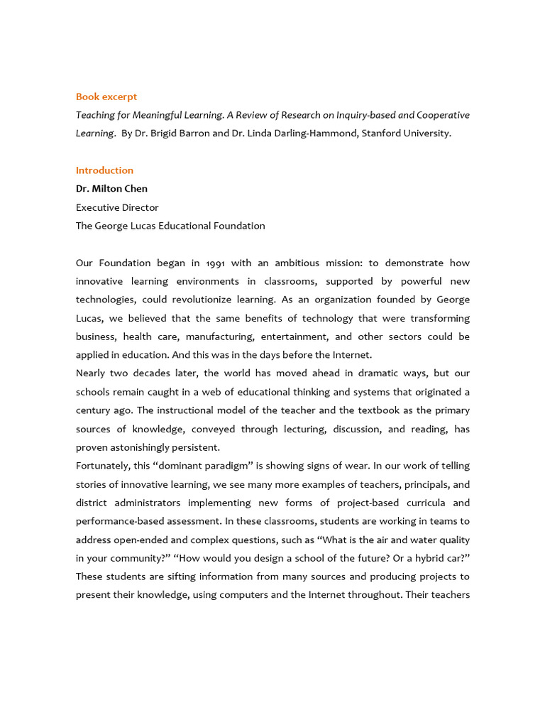 Book Excerpt: Teaching For Meaningful Learning. A Review of Research On ...