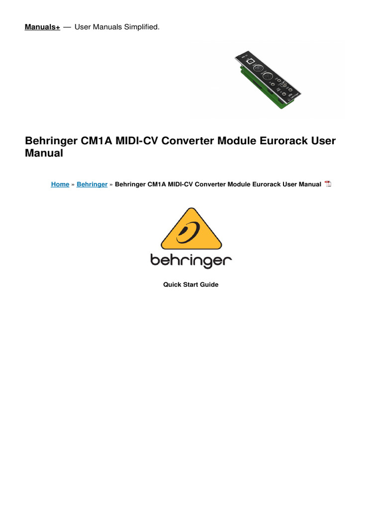 Behringer CM1A MIDI-CV Converter Guide | PDF | Electrical Connector ...