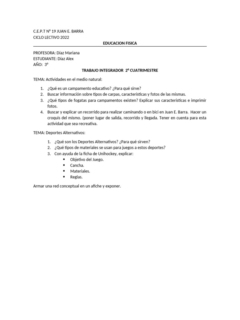 Trabajo Integrador Educacion Fisica | PDF