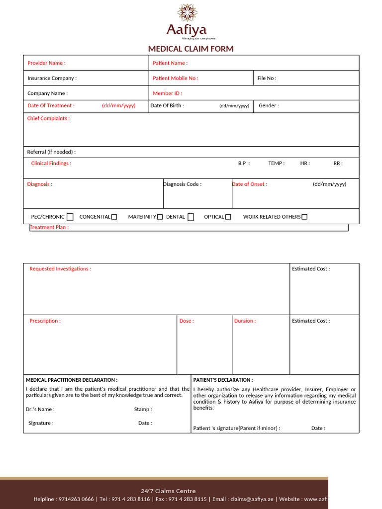 Aafiya Claim Form | PDF
