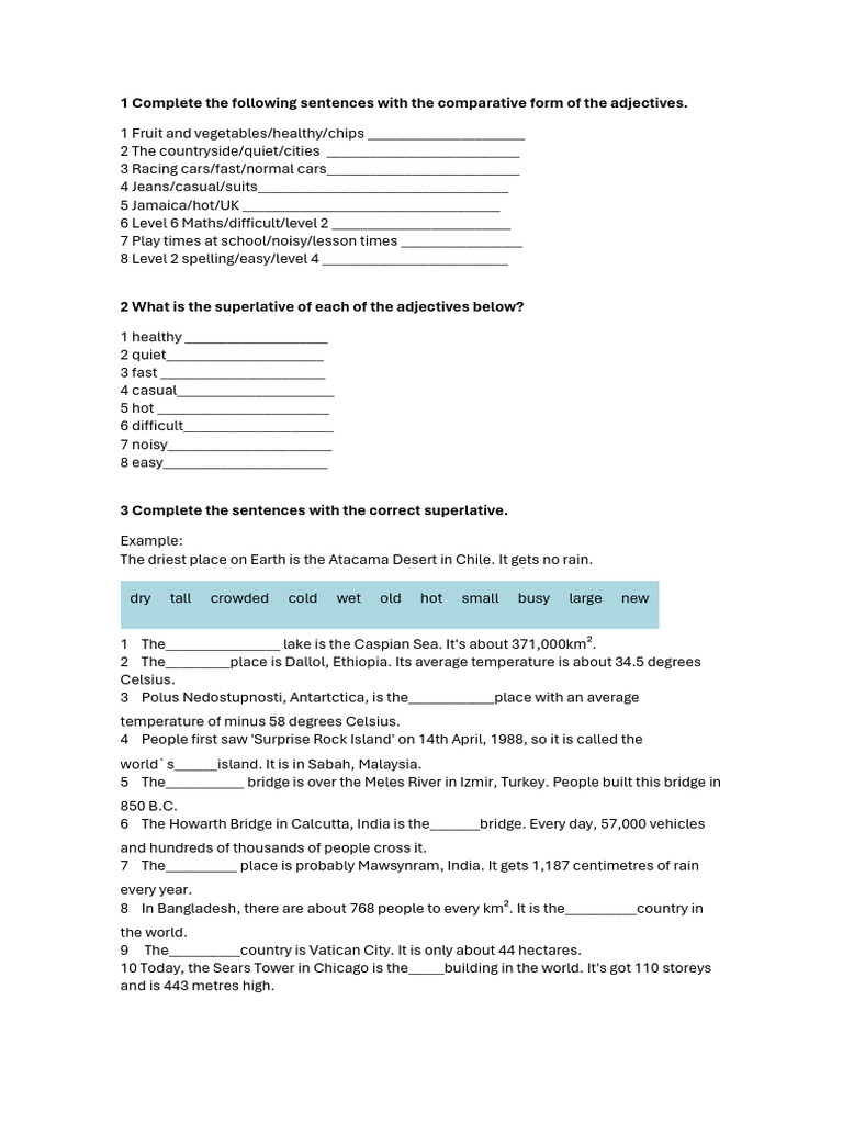 Comparatives and superlatives - Practice | PDF