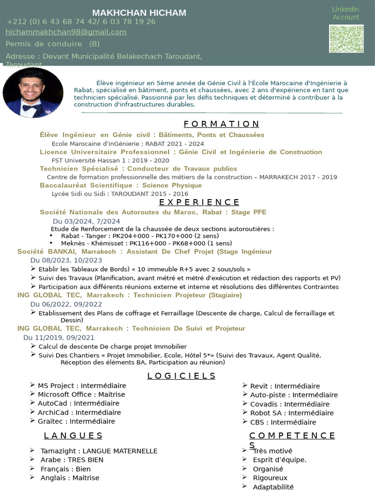 CV 20IngMAKHCHAN 20HICHAM 20 (Genie 20civil) - 2 | PDF