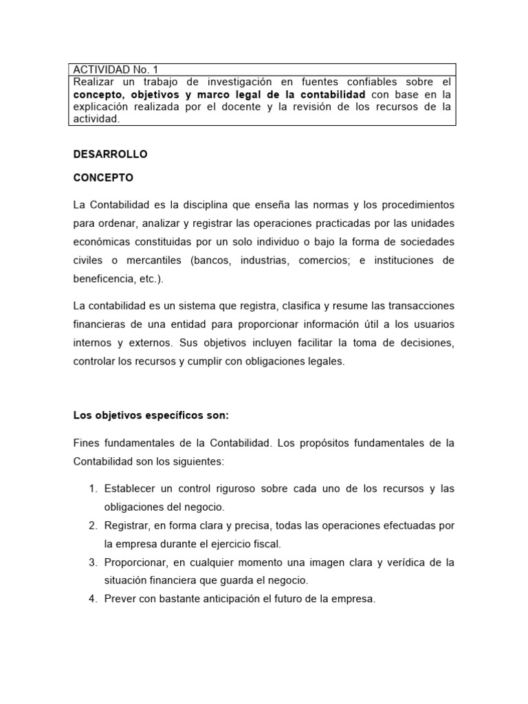 conceptos marco legal de la contabilidad | PDF