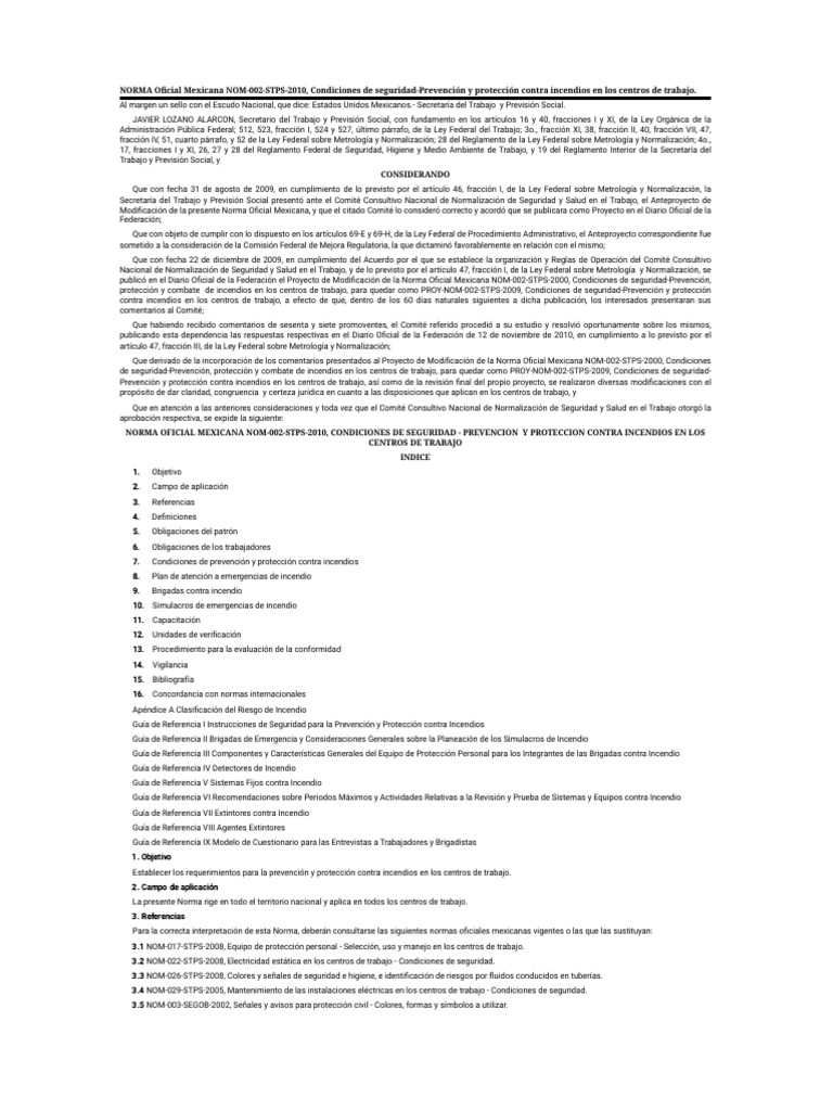 NORMA Oficial Mexicana NOM-002-STPS-2010, Condiciones de Seguridad ...