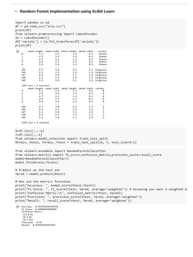 Randomforest Using SikitLearn - Ipynb - Colab | PDF