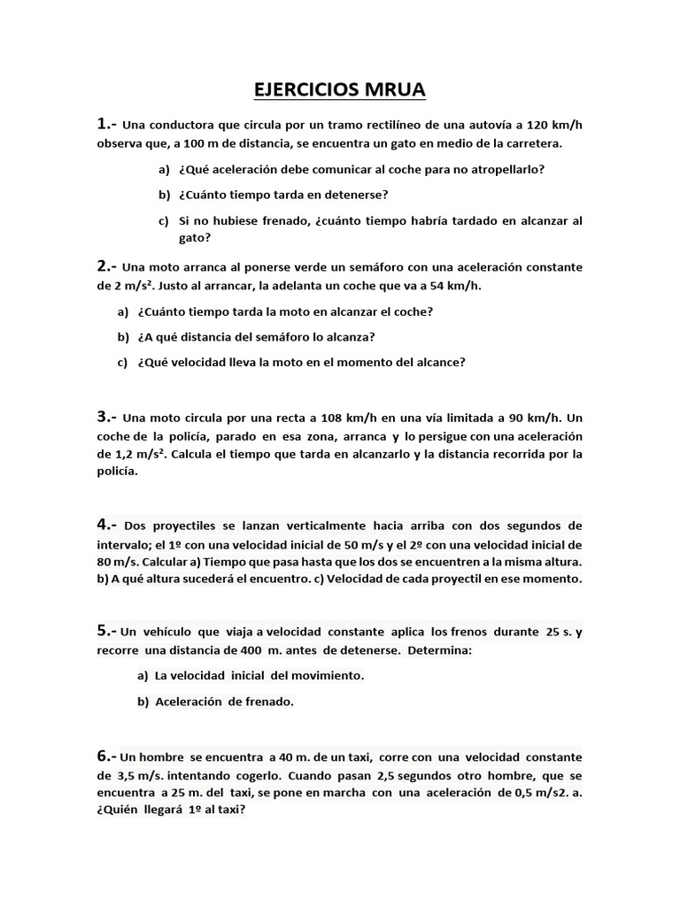 02 - EJERCICIOS MRUA y MCU | PDF