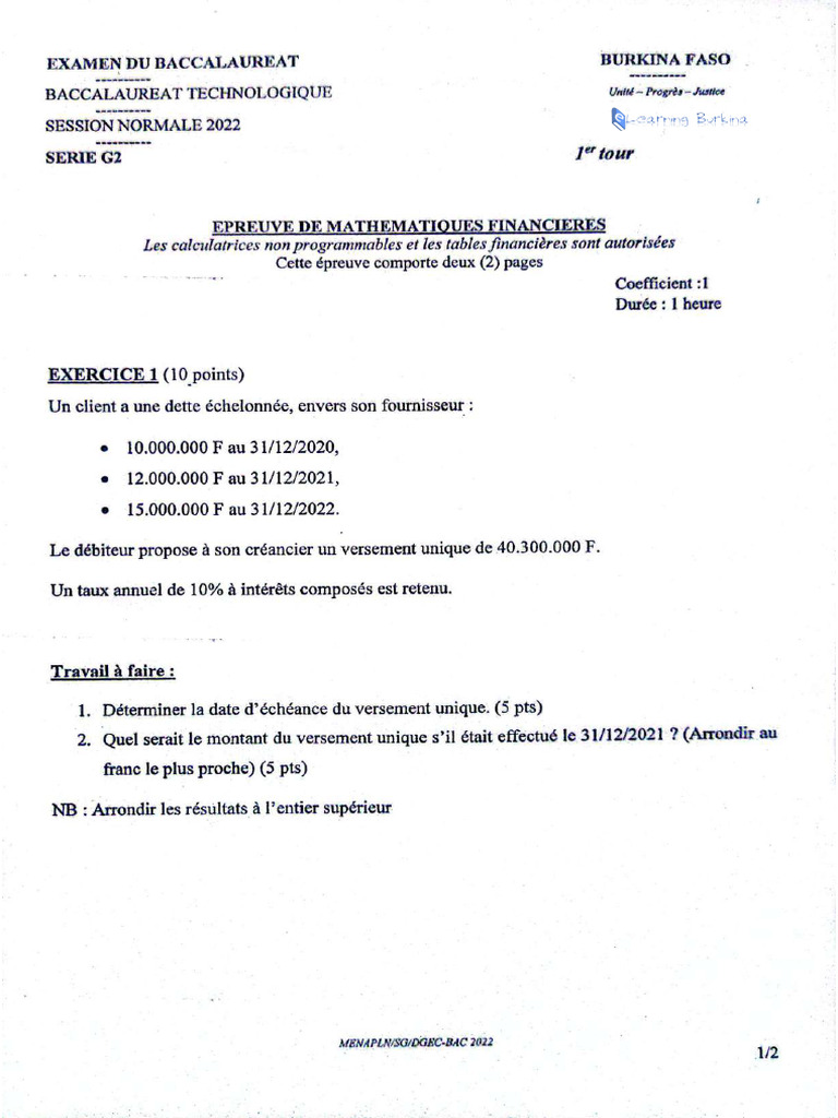 BAC2022 G2 MathsFin1 | PDF
