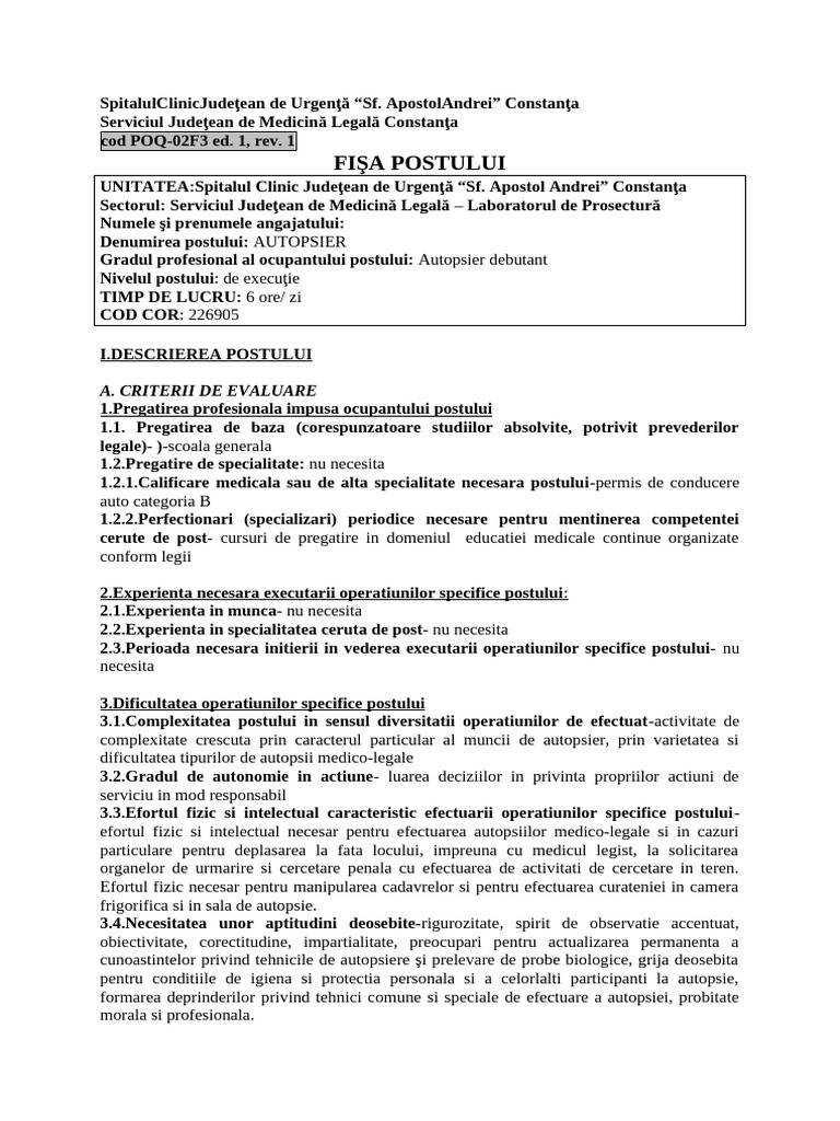 Fisa Post Autopsier | PDF