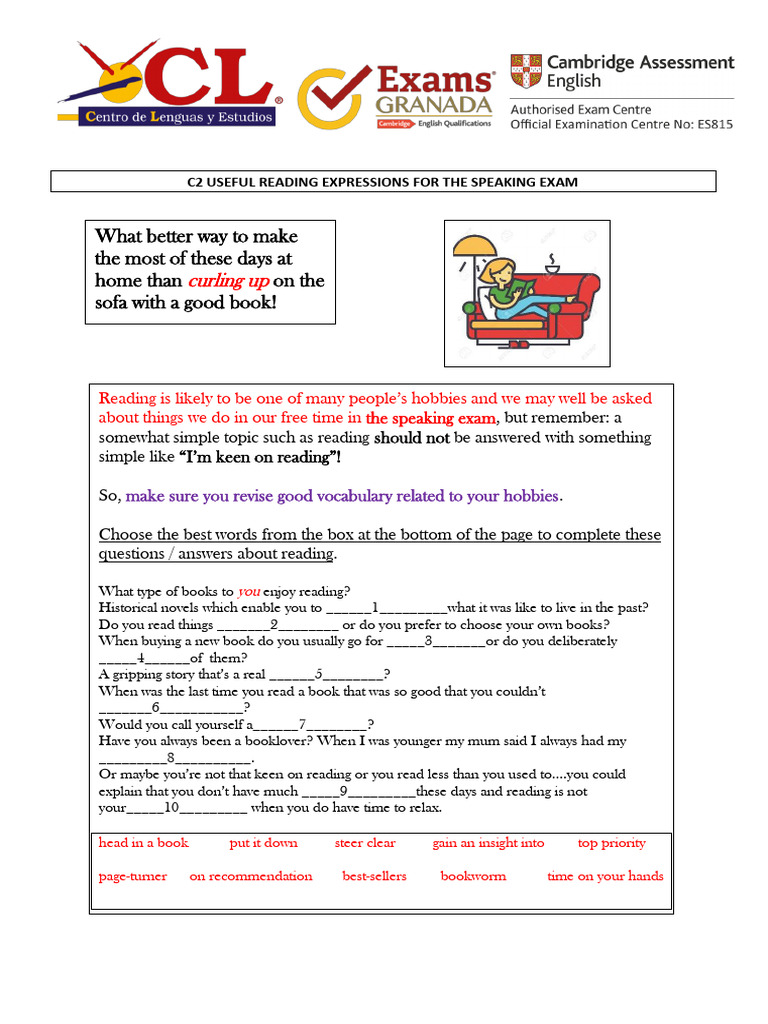 c2 Proficiency Useful Expressions About Reading 1 | PDF