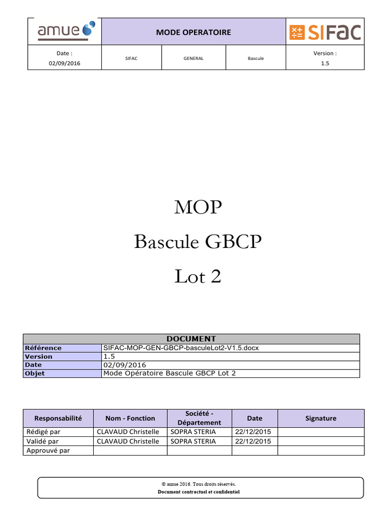 SIFAC MOP GEN GBCP Basculelot2 V1.5 | PDF