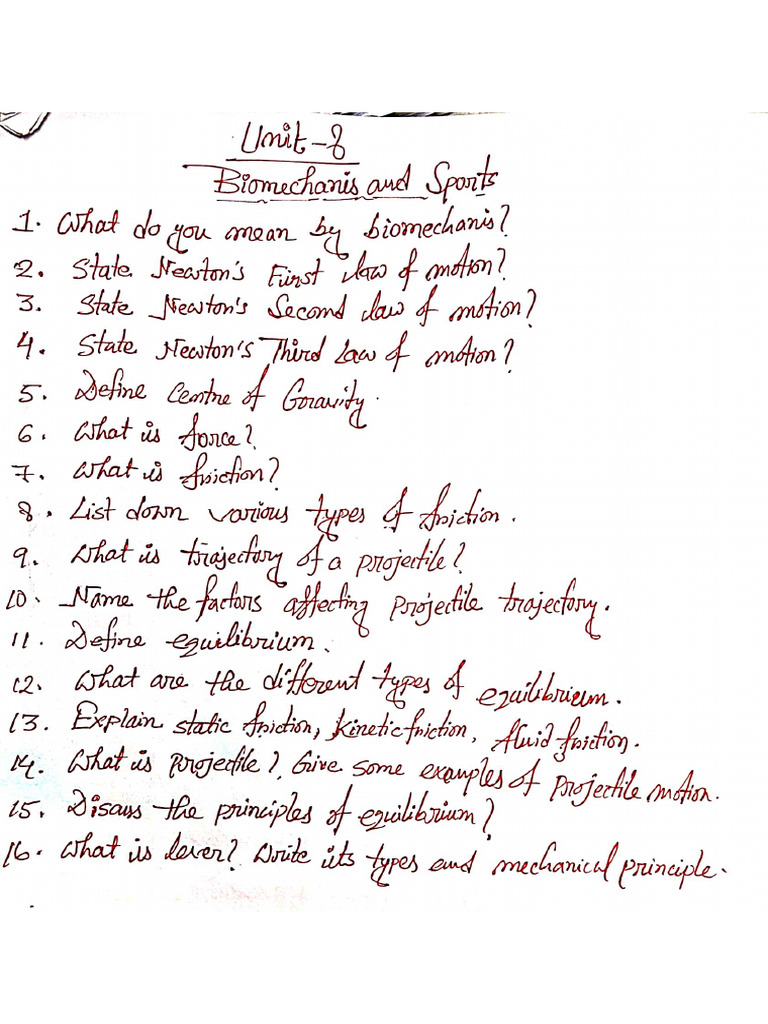 Unit 8 - Biomechanics Questions | PDF