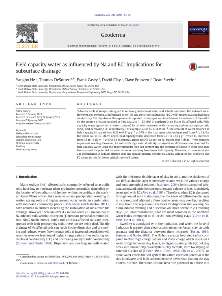 Field Capacity Water As Influenced by Na and EC Implications For ...