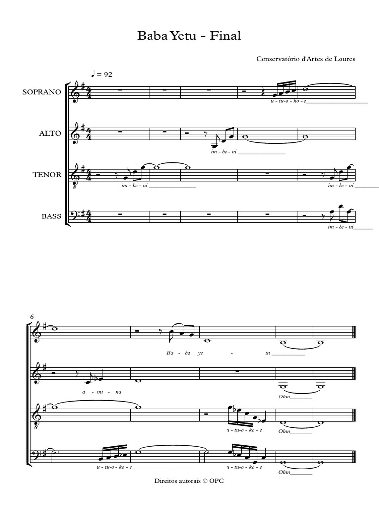Baba Yetu - Final - Partituras e Partes | PDF