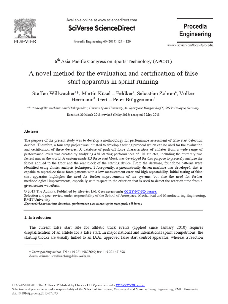 Willwacher Etal Novel Method For Evaluation and Certification of False Start Apparatus in Sprint ...