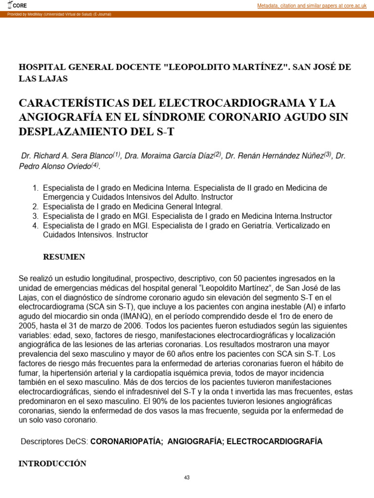 2006 Caracteristicas Del Ecg y CCG en Sca | PDF