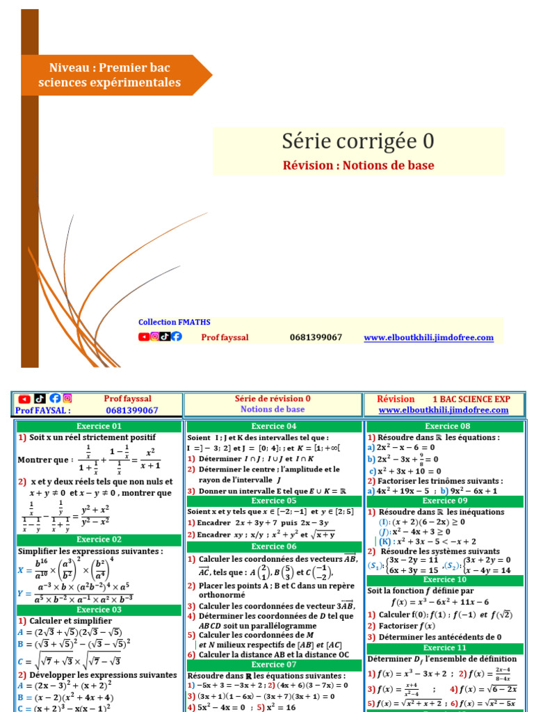 Série 0 Corr Révision 1bac SX 2025 F | PDF